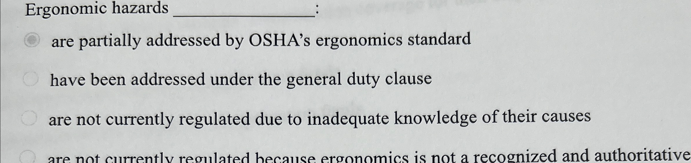 Solved Ergonomic hazardsare partially addressed by OSHA's | Chegg.com