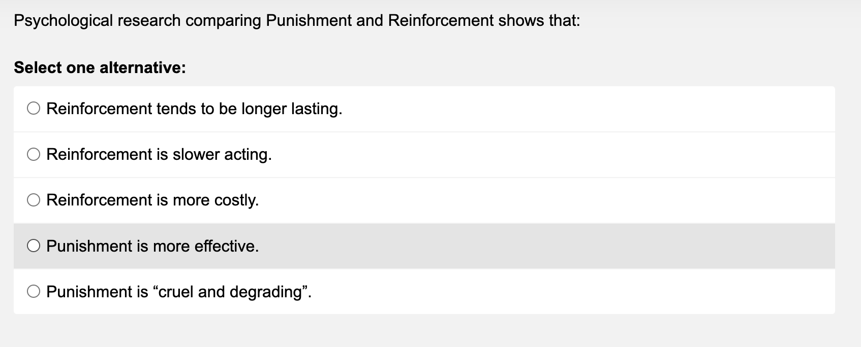 Solved Psychological research comparing Punishment and | Chegg.com