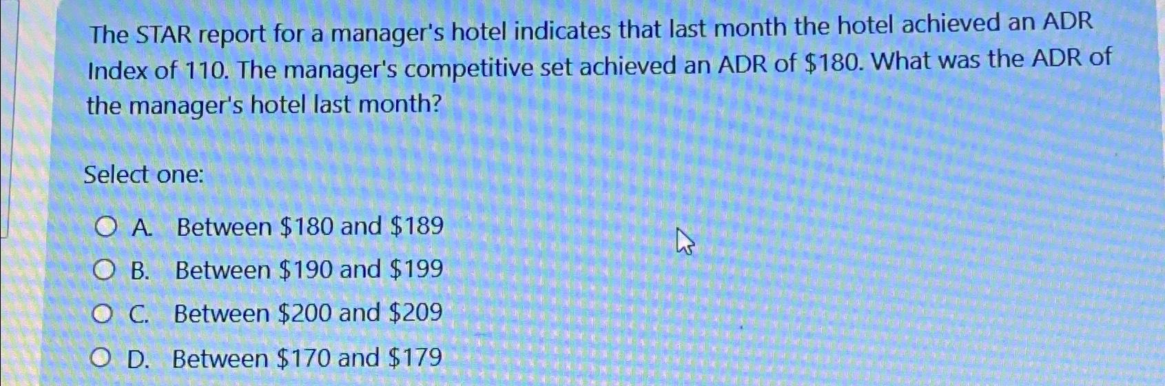 Solved The STAR report for a manager's hotel indicates that | Chegg.com