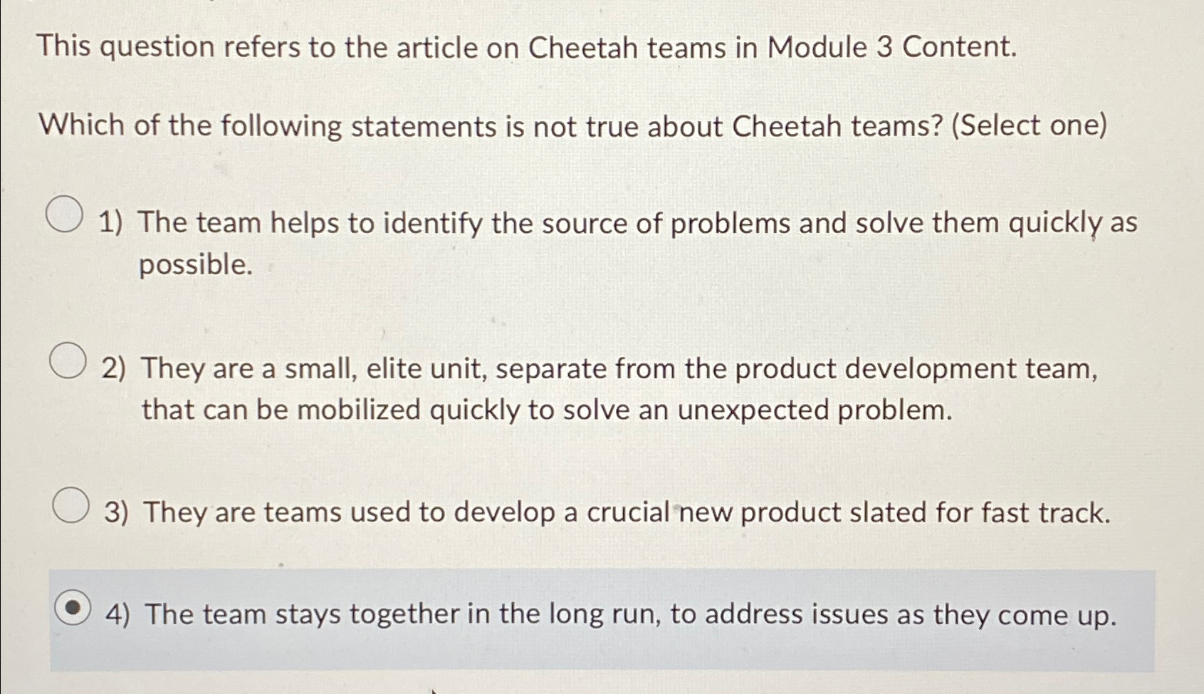 Solved This question refers to the article on Cheetah teams | Chegg.com