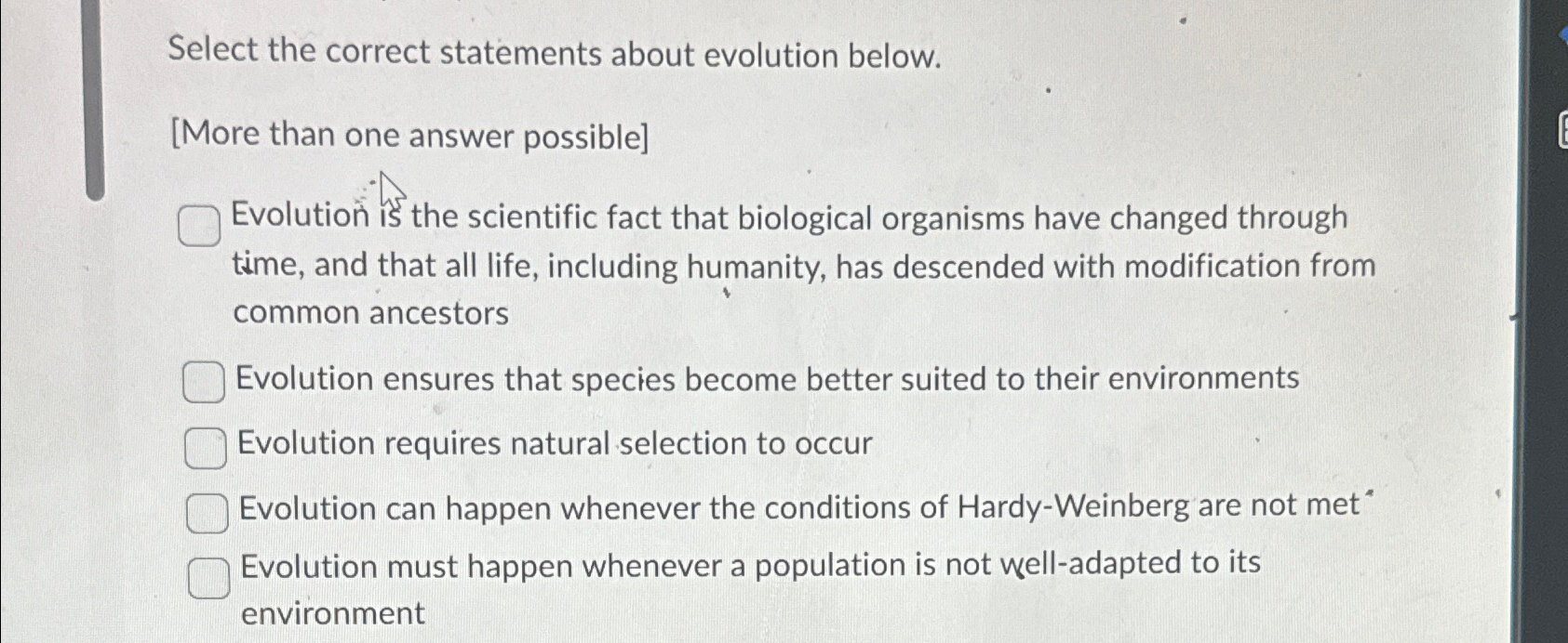 Solved Select the correct statements about evolution | Chegg.com