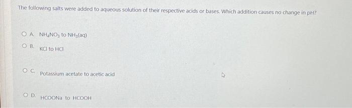 Solved The following salts were added to aqueous solution of | Chegg.com