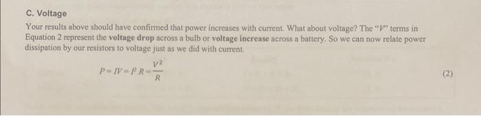 Solved C. Voltage Your results above should have confirmed | Chegg.com
