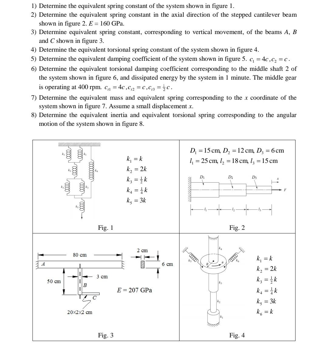 Solved 1) Determine the equivalent spring constant of the | Chegg.com
