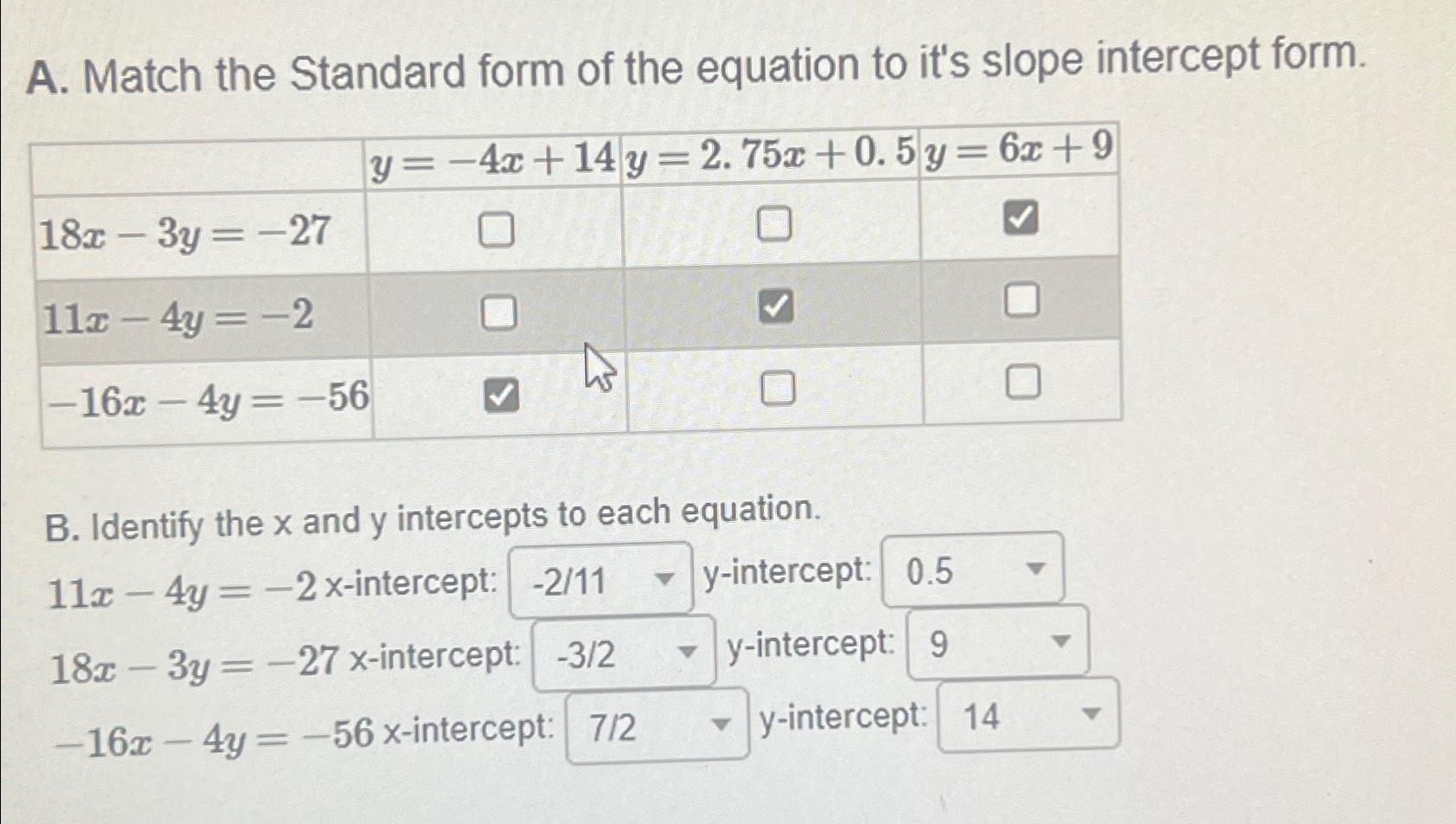 Solved A. ﻿Match the Standard form of the equation to it's | Chegg.com