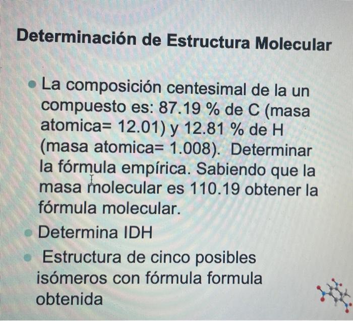 Solved Determinación de Estructura Molecular La composición | Chegg.com