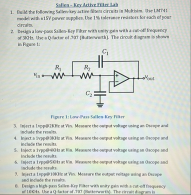 Sallen - ﻿Key Active Filter LabBuild the following | Chegg.com
