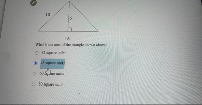 Solved What is the area of the triangle shown above? 32 | Chegg.com