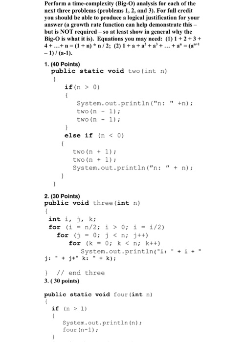 Solved Perform a time-complexity (Big-O) analysis for each | Chegg.com