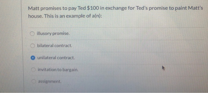 Solved Matt promises to pay Ted $100 in exchange for Ted's | Chegg.com