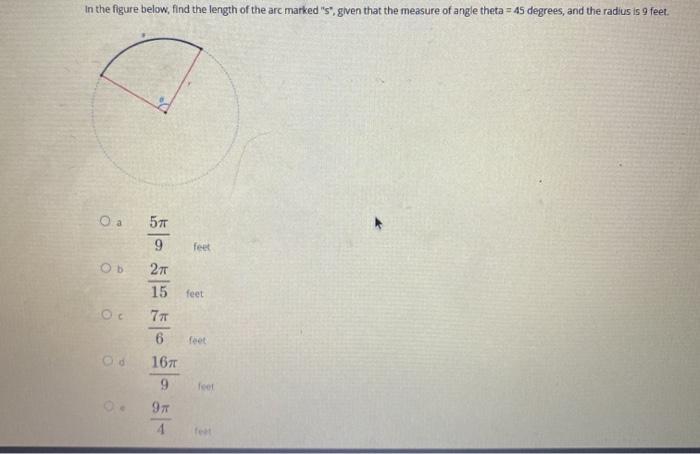 Solved In the figure below, find the length of the arc | Chegg.com
