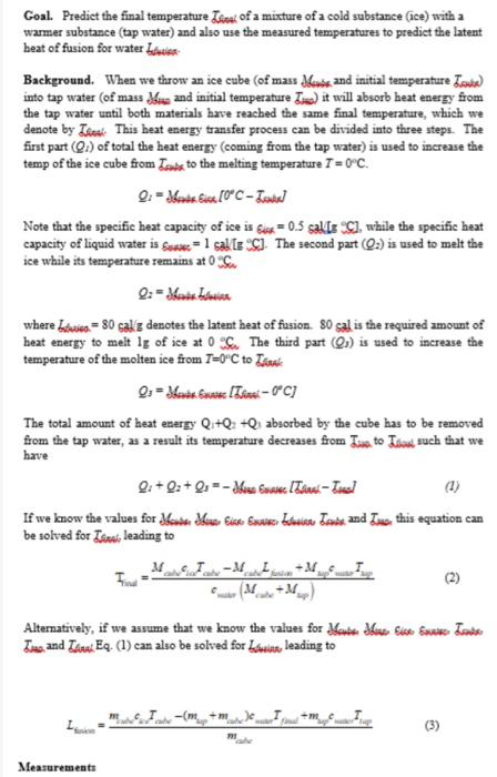 Solved Goal. Predict the final temperature Time of a mixture | Chegg.com