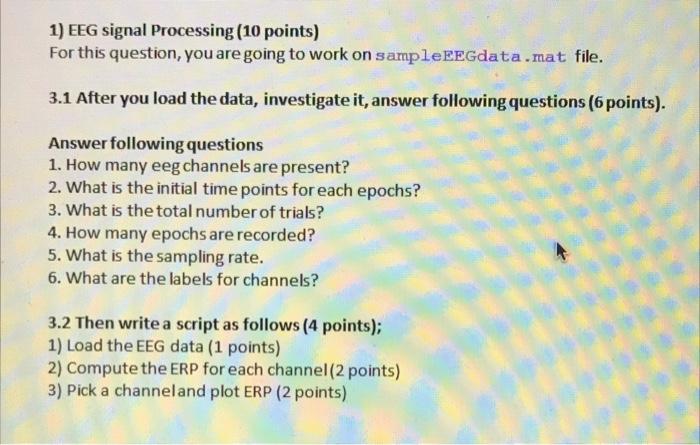 Solved 1) EEG signal Processing (10 points) For this | Chegg.com