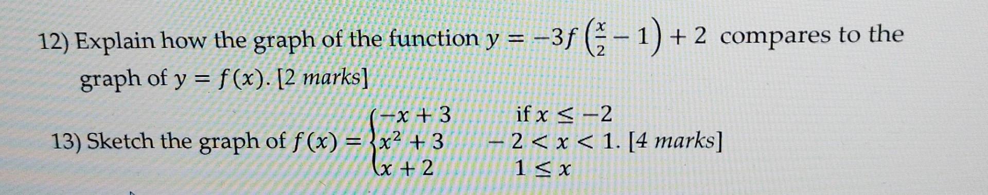 Solved 12) Explain how the graph of the function | Chegg.com