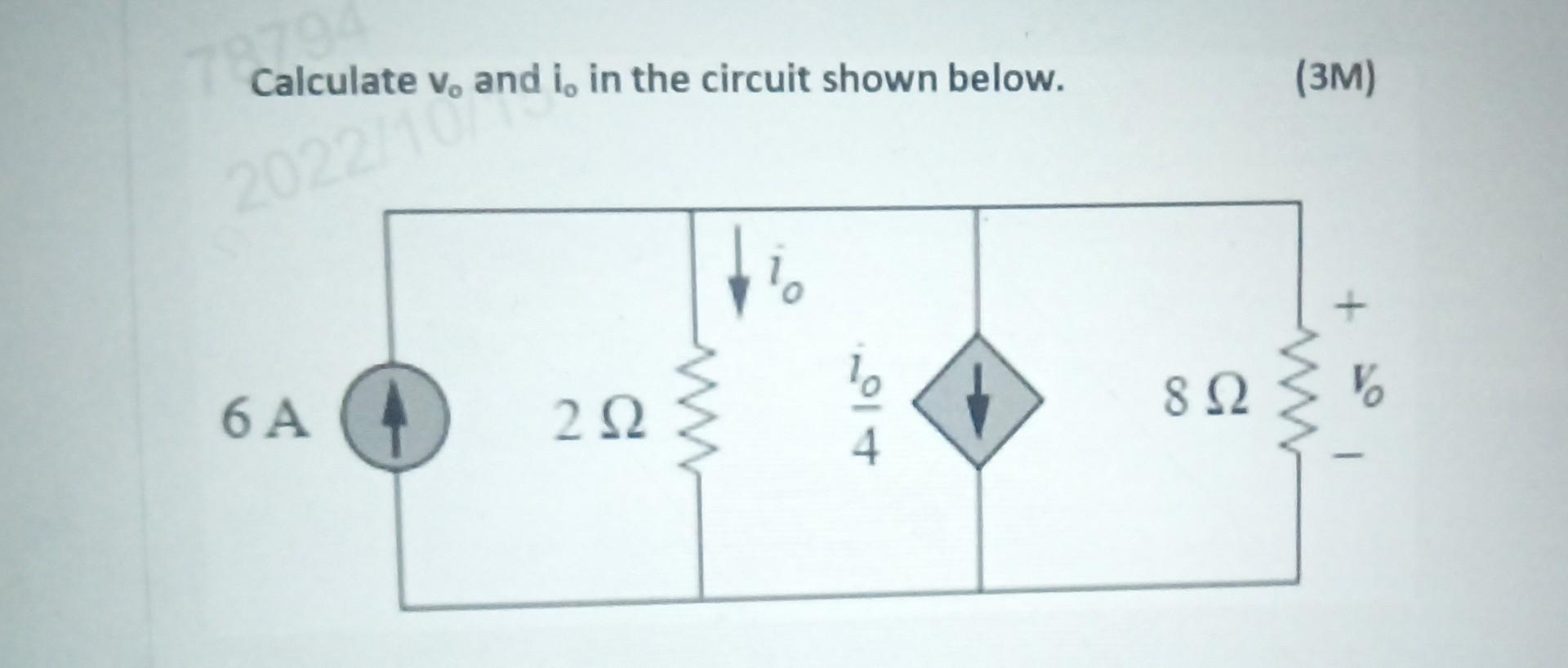 Solved Calculate vo and i0 in the circuit shown below. | Chegg.com