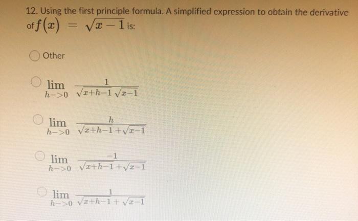 Solved 12. Using the first principle formula. A simplified | Chegg.com