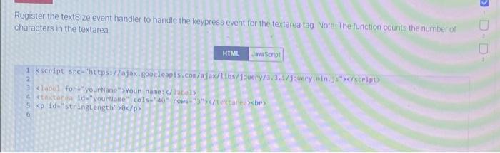 Solved Register the textSize event handier to handle the | Chegg.com