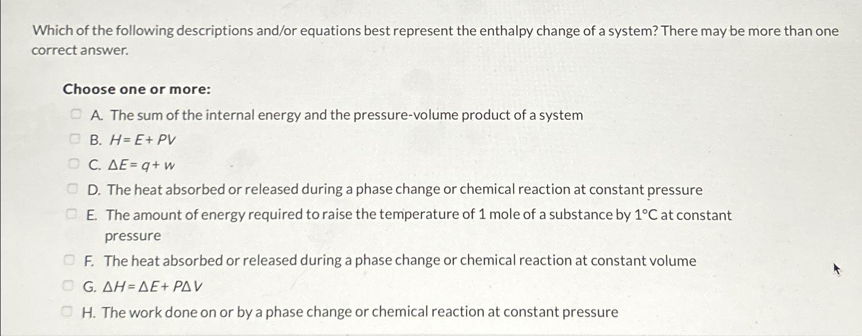 Solved Which of the following descriptions and/or equations | Chegg.com