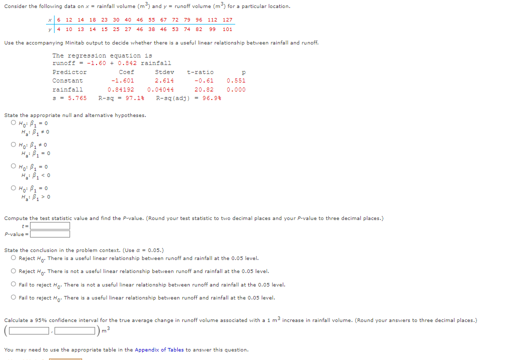 Solved Consider the following data on x= ﻿rainfall volume | Chegg.com