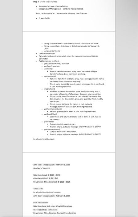 Solved Step 1: Create ItemToPurchase.java - Class definition | Chegg.com