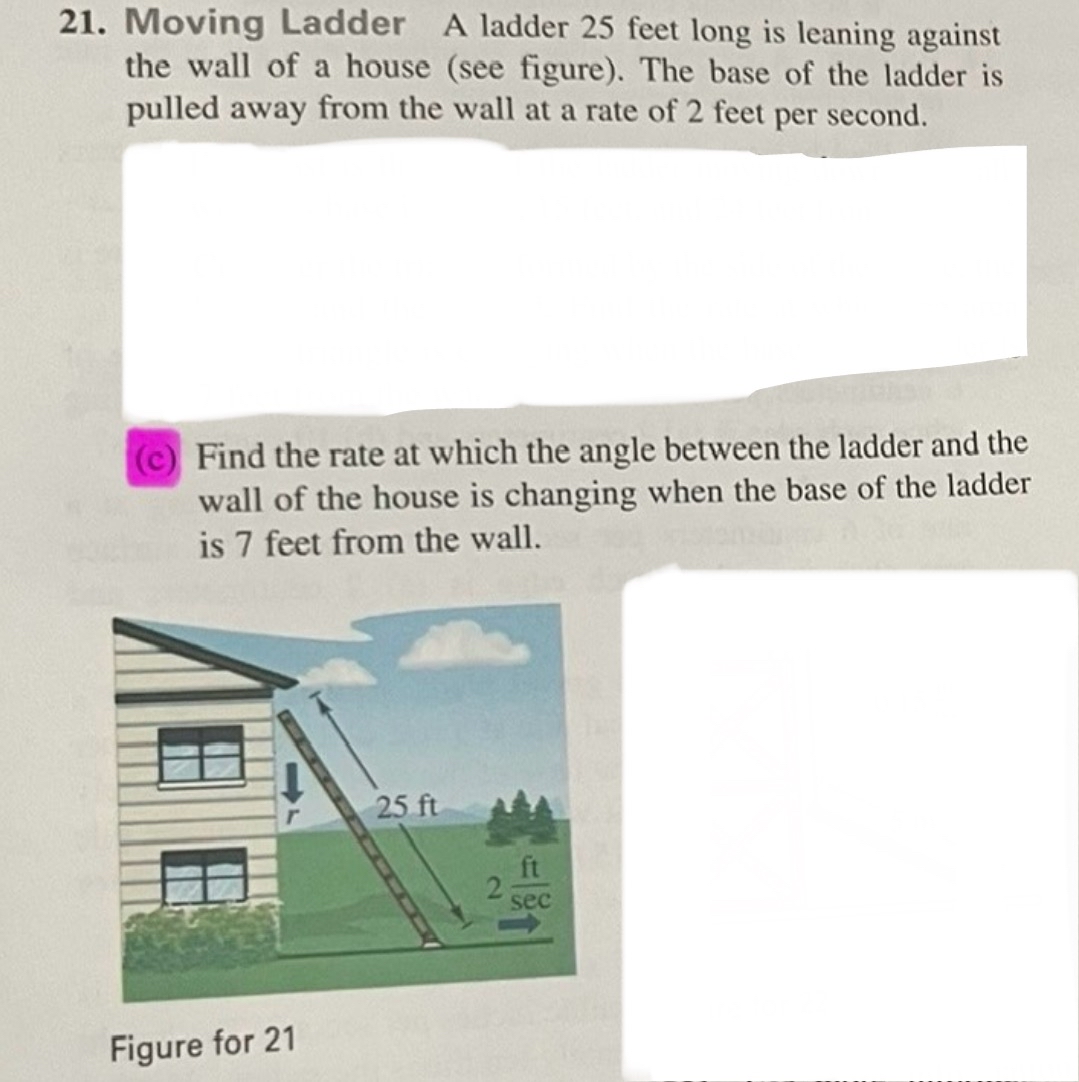 Solved Moving Ladder A ladder 25 ﻿feet long is leaning | Chegg.com