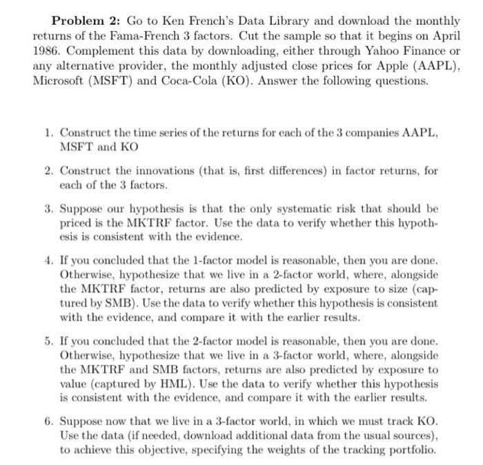Problem 2: Go to Ken French's Data Library and | Chegg.com
