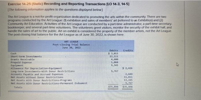 Exercise 14-25 (Static) Recording and Reporting | Chegg.com