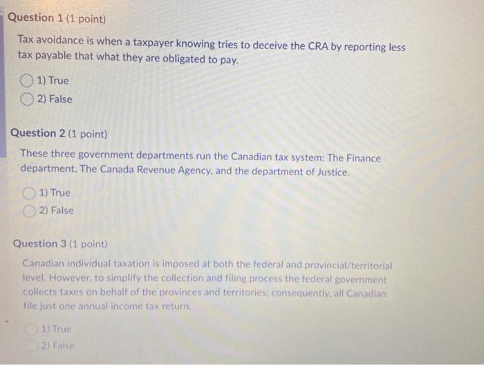 Solved Question 1 (1 point) Tax avoidance is when a taxpayer | Chegg.com