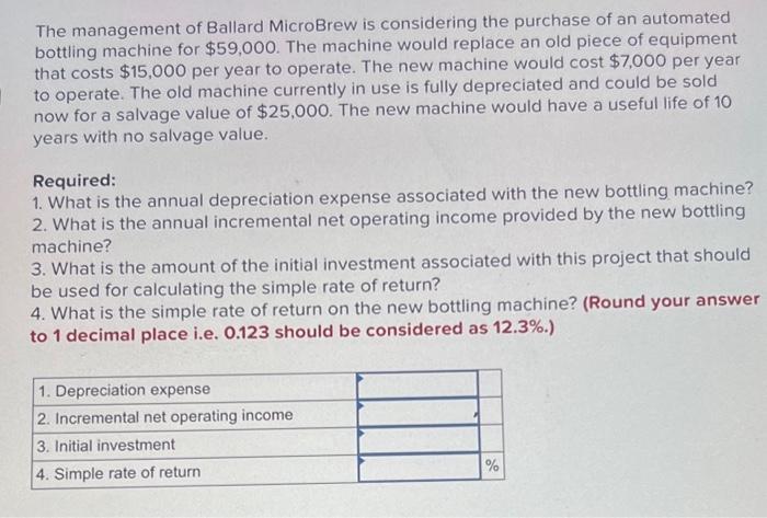 Solved The management of Ballard MicroBrew is considering | Chegg.com