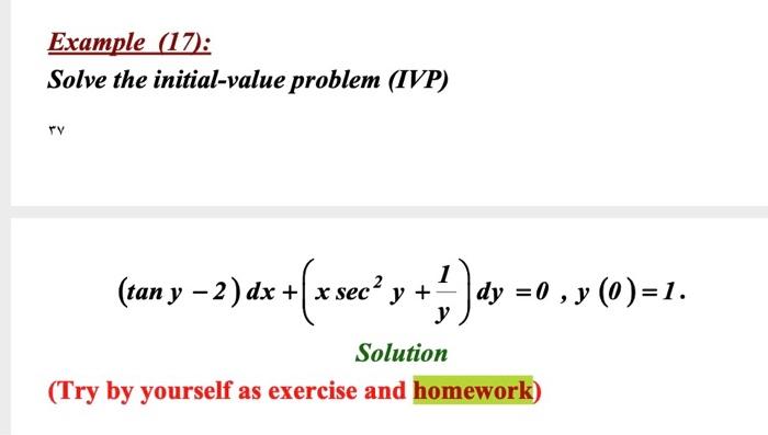 Solved Example (23): Solve the initial-value problem (IVP) 1 | Chegg.com