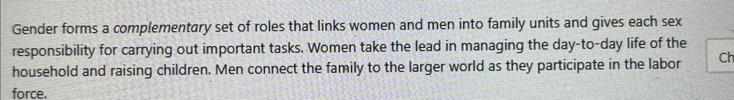 Solved Gender forms a complementary set of roles that links | Chegg.com