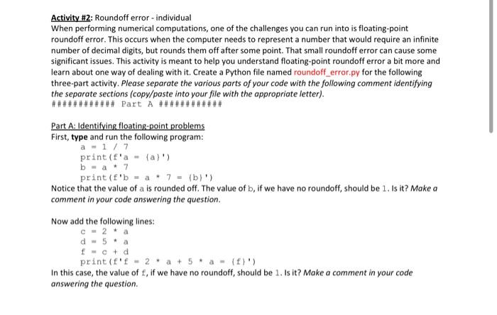 Solved Activity \#2: Roundoff error - individual When | Chegg.com