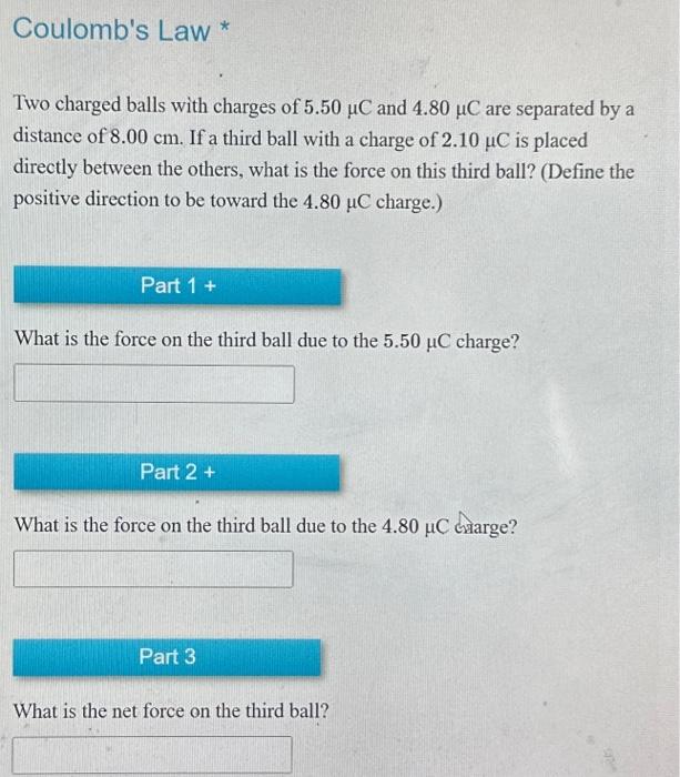 Solved Two charged balls with charges of 5.50μC and 4.80μC | Chegg.com