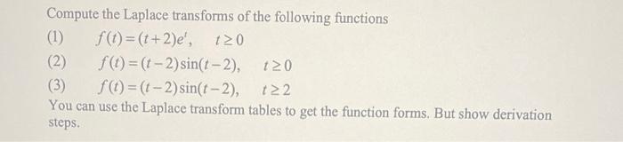Solved Compute the Laplace transforms of the following | Chegg.com