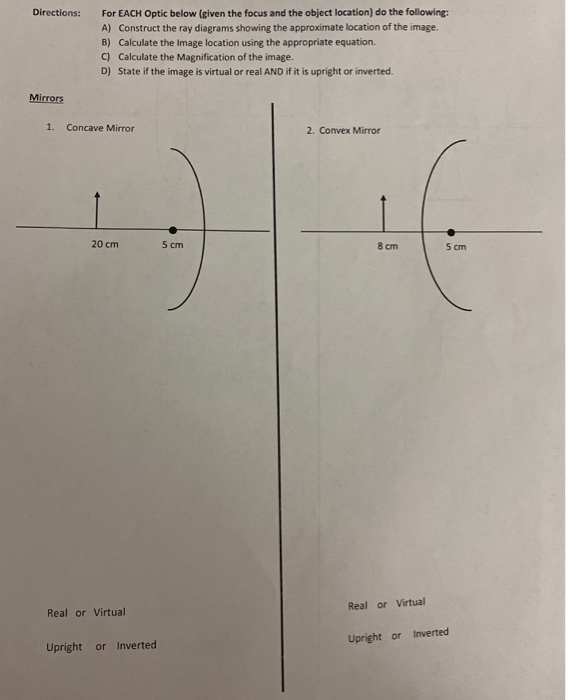 Solved Directions: For EACH Optic below (given the focus and | Chegg.com