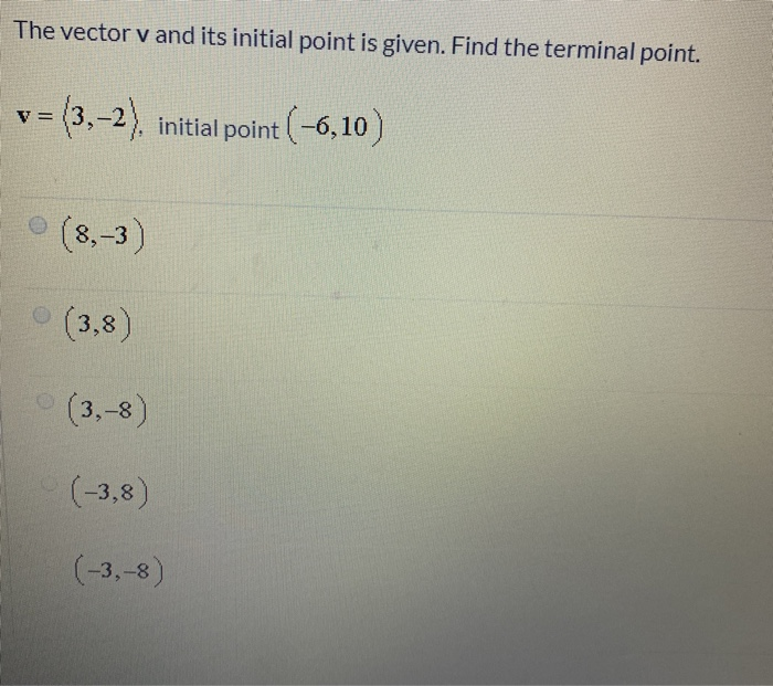 Solved The vector v and its initial point is given. Find the | Chegg.com