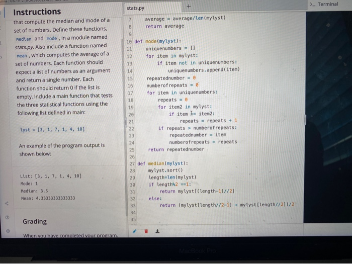 Solved Instructions stats.py + >- Termi A group of | Chegg.com