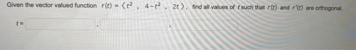 Solved Given the vector valued function r(t)= t2,4−t2,2t . | Chegg.com