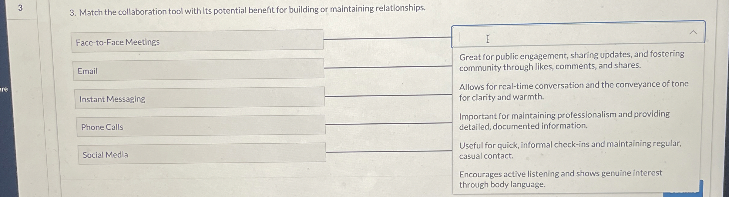 Solved 33. ﻿Match the collaboration tool with its potential | Chegg.com