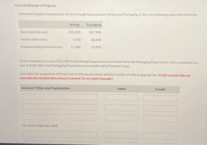 Solved Current Attempt in Progress Concord Company | Chegg.com