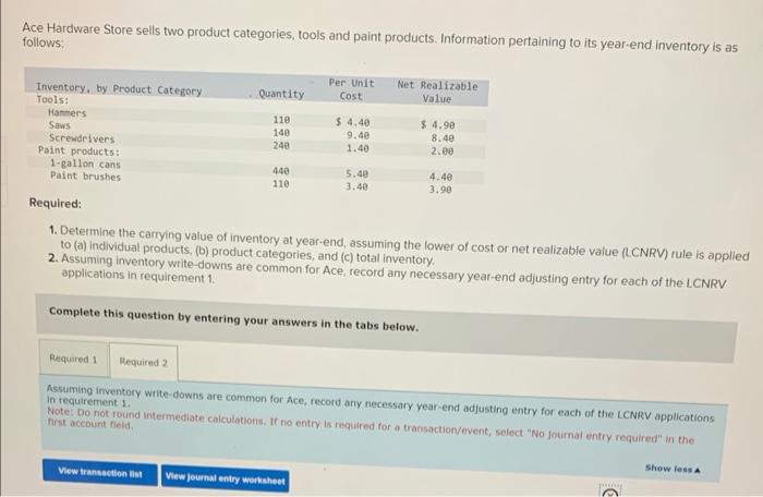 Solved Ace Hardware Store sells two product categories, | Chegg.com