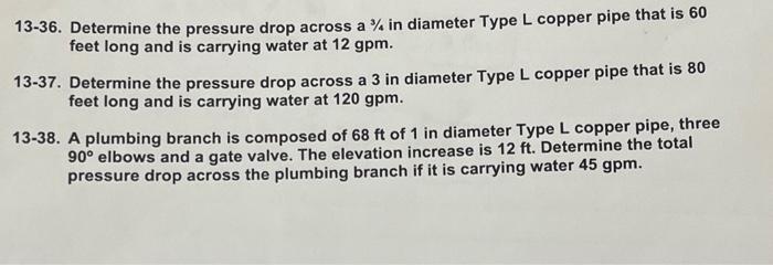 Solved 13-36. Determine the pressure drop across a \\( 3 / 4 | Chegg.com