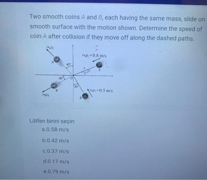 Solved Two smooth coins A and B, each having the same mass, | Chegg.com