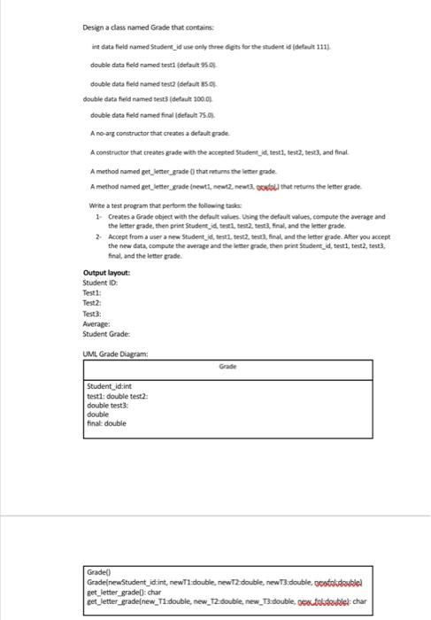 Solved Design a class named Grade that contains: int data | Chegg.com