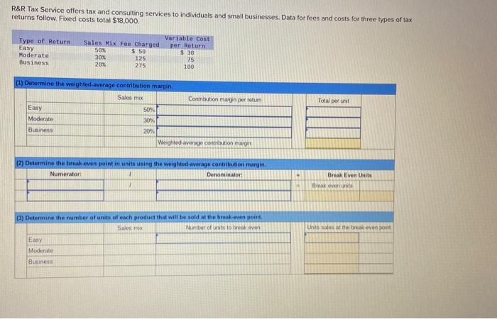 Solved R\&R Tax Service offers tax and consulting services | Chegg.com