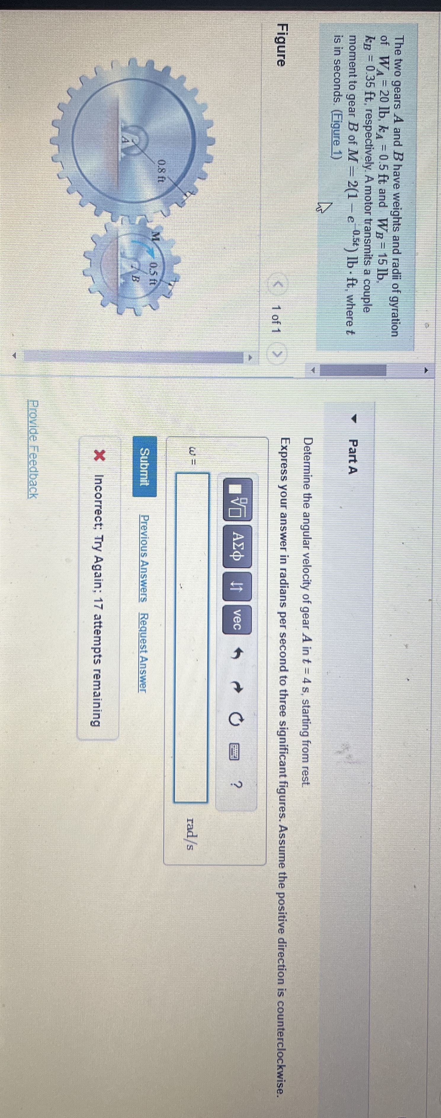 Solved The two gears A and B ﻿have weights and radii of | Chegg.com