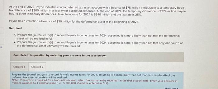 Solved At the end of 2023, Payne Industries had a deferred | Chegg.com