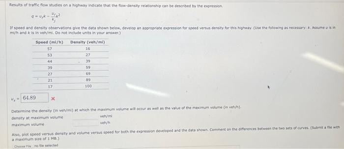 Solved Results of traffic flow studies on a highway indicate | Chegg.com