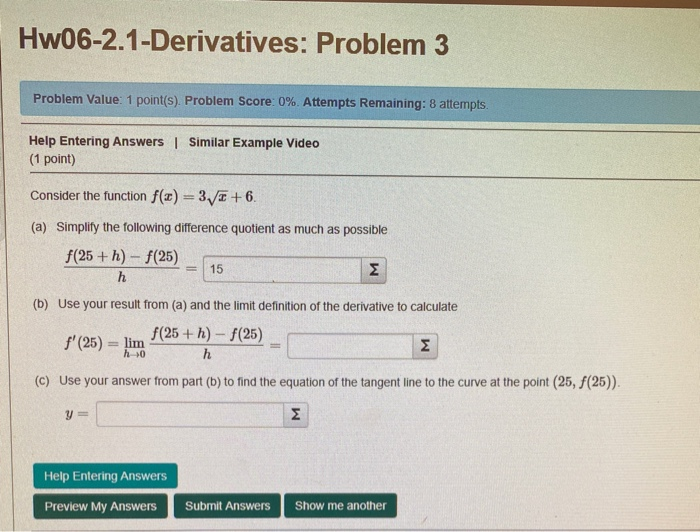 Solved Hw06-2.1-Derivatives: Problem 3 Problem Value: 1 | Chegg.com