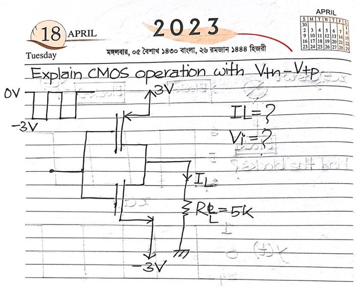 Solved 18 APRLL 2023 Explain CMOS operation with Vth −Vtp | Chegg.com